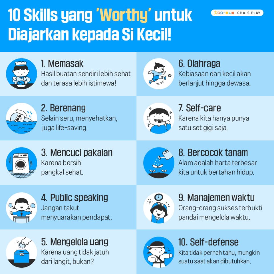 10 Skills yang 'Worthy' untuk Diajarkan kepada Si Kecil! | Chai's Play